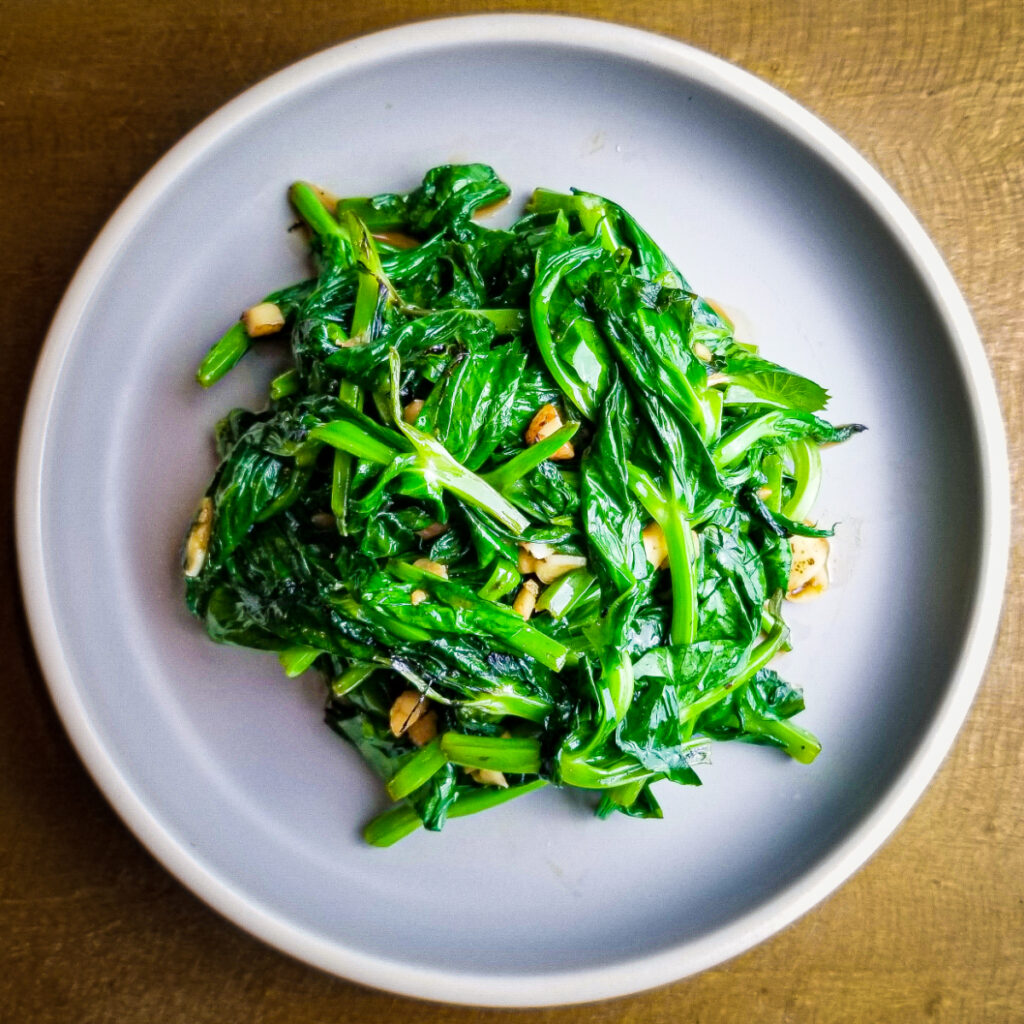 Stir-Fried Pea Leaves with Garlic - Ian Benites