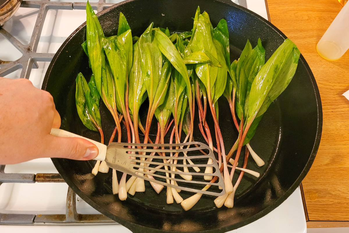 Charred Ramps with Crispy Polenta, Chorizo, and Hot Honey - Ian Benites