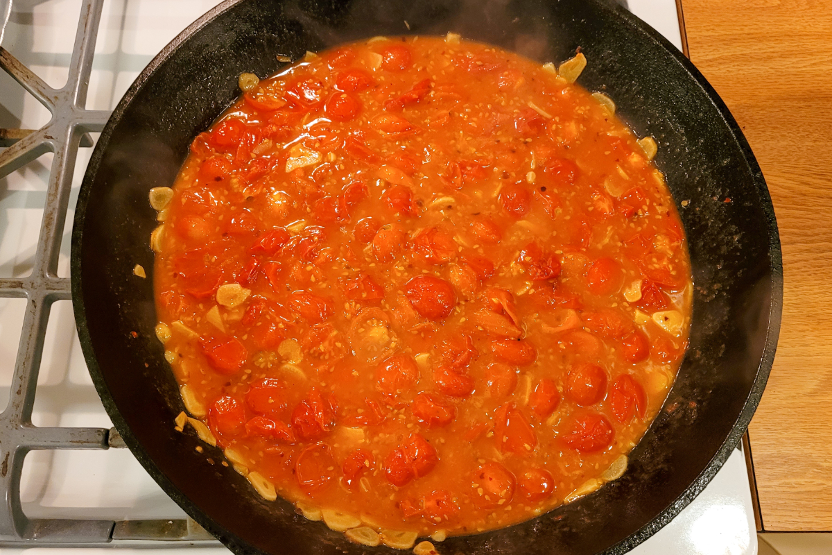 Braised Fish with Cherry Tomatoes, Garlic, and Basil - Ian Benites